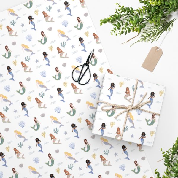 Mermaid Wrapping Paper – White Base 🇺🇸 – POPOBELL STUDIO