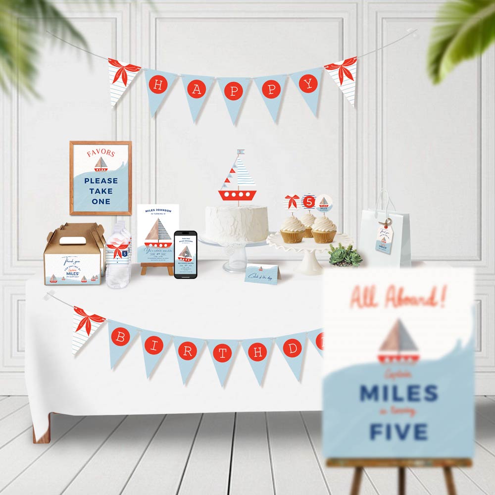 Popobell Studio | Nautical Party Kit Printable | Editable Canva Template
