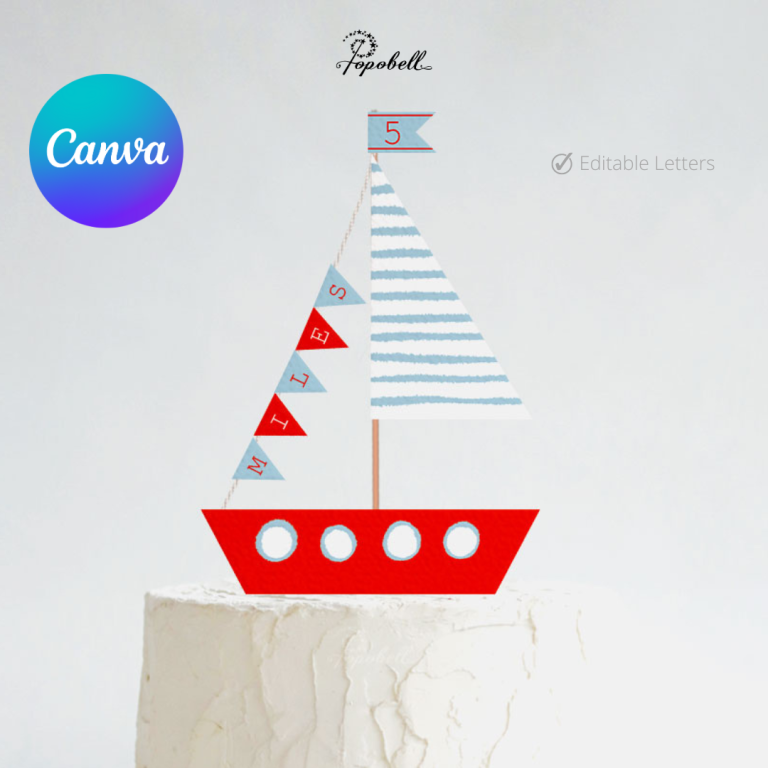 Nautical Cake Topper Printable | Editable Canva Template – Popobell Studio