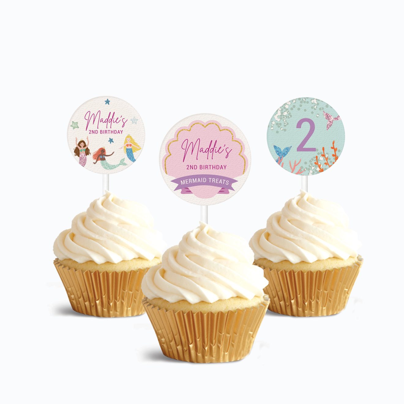 Popobell Studio | Editable Mermaid Friends Cupcake Toppers Printable
